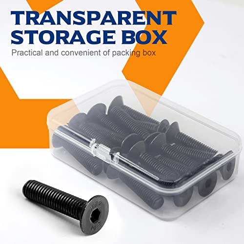 M6-1.0 x 30mm Flat Head Socket Cap Screws, 10.9 Grade Alloy Steel, Allen Socket Drive, Black Oxide Finish, Machine Thread, 50 PCS