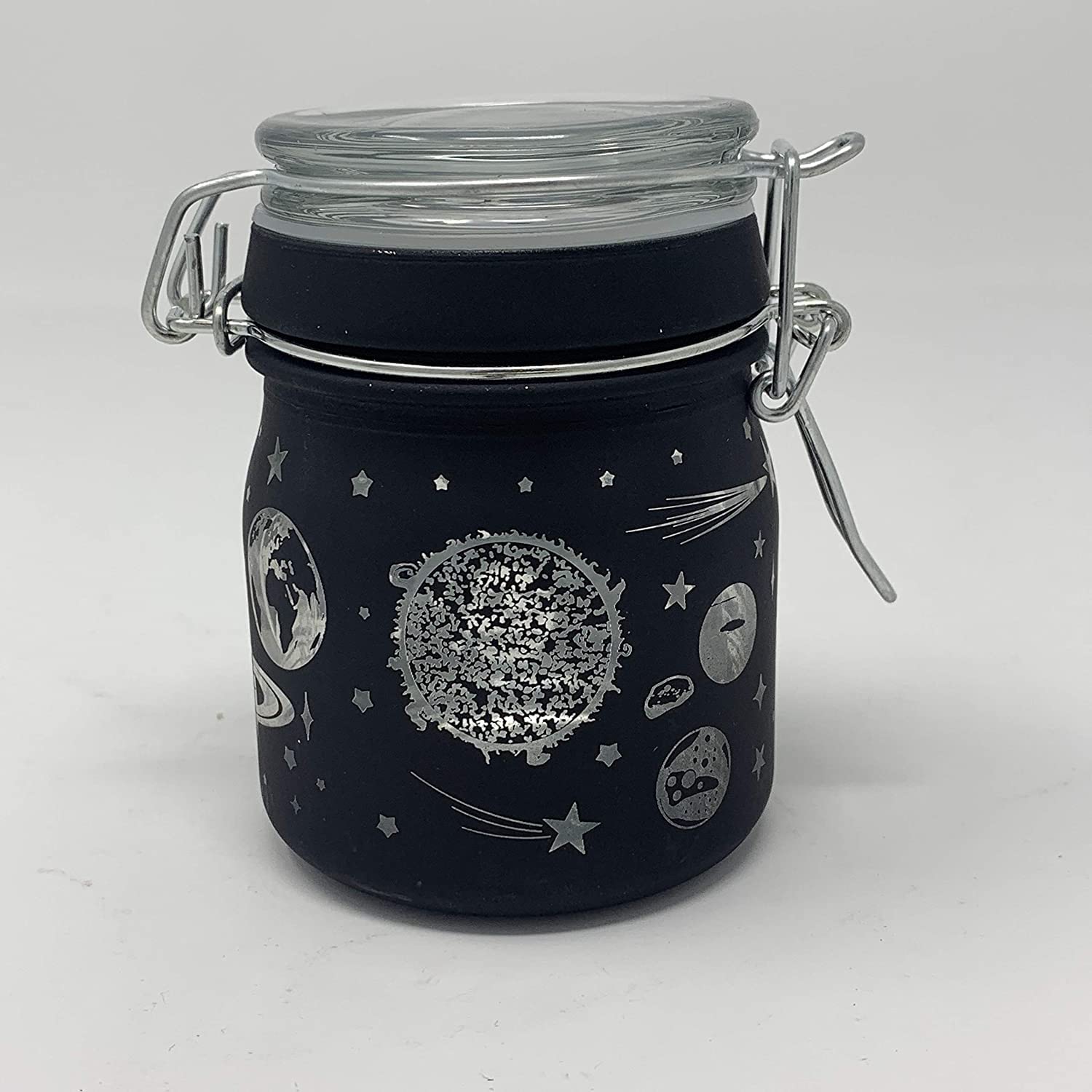 Airtight Glass Herb Jar Medium 3.75" Tall (Black Frosted/Galaxy)
