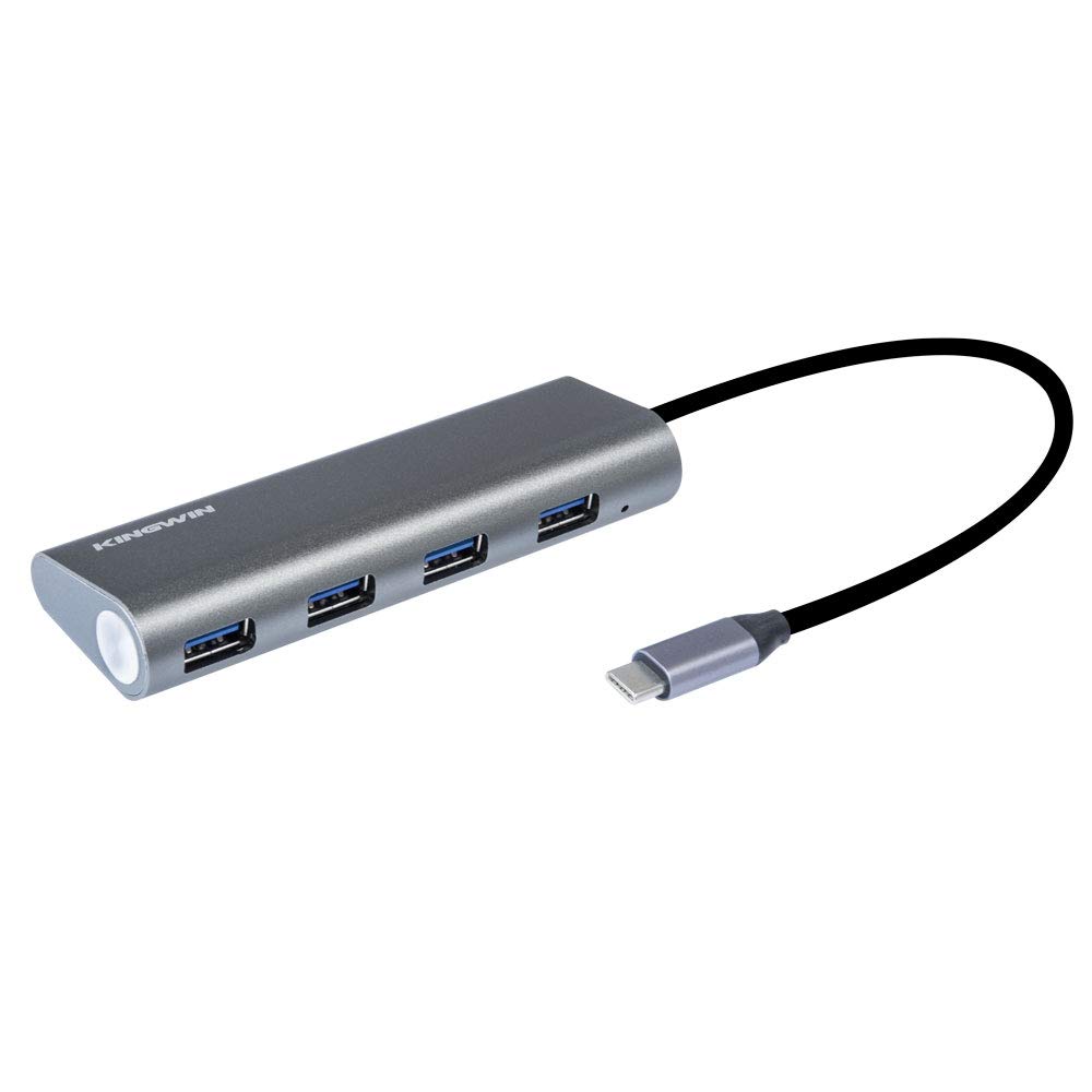 Kingwin USB C Hub Aluminum Portable USB C Adapter with 4 USB 3.0 Ports for MacBook, Mac Pro/ Mini, iMac, Chromebook, Surface Pro, USB Flash Drives, Notebook PC, & Other Type C devices [Space Grey]