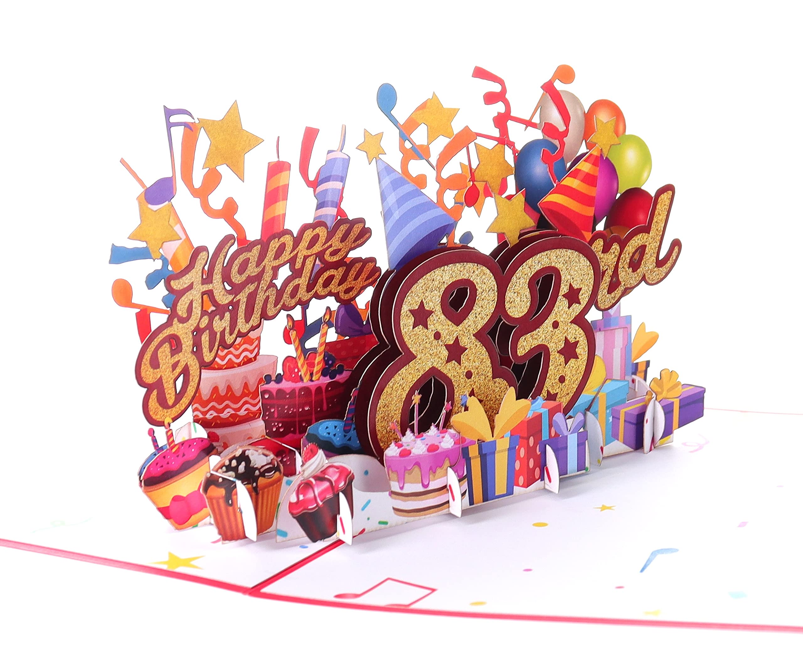 iGifts And Cards Happy 83rd Red Birthday 3D Pop Up Greeting Card – Awesome 83 Birthday Card For Woman, Man, Happy Eighty Three Birthday Gift For Mom, Dad, Wife, Husband Present, 5" X 7"