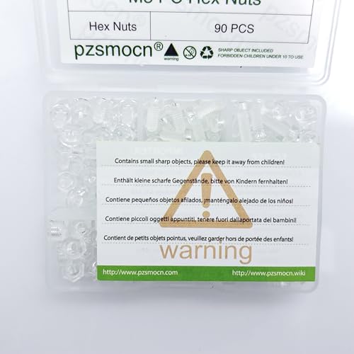 Pzsmocn 180 Pieces M3*4/6/8mm PC Transparent Plastic Cross-recessed Round Head Screws and Hexagonal Nuts Kit, Corrosion-Resistant, for DIY, Model and Electronic Product Fixation.