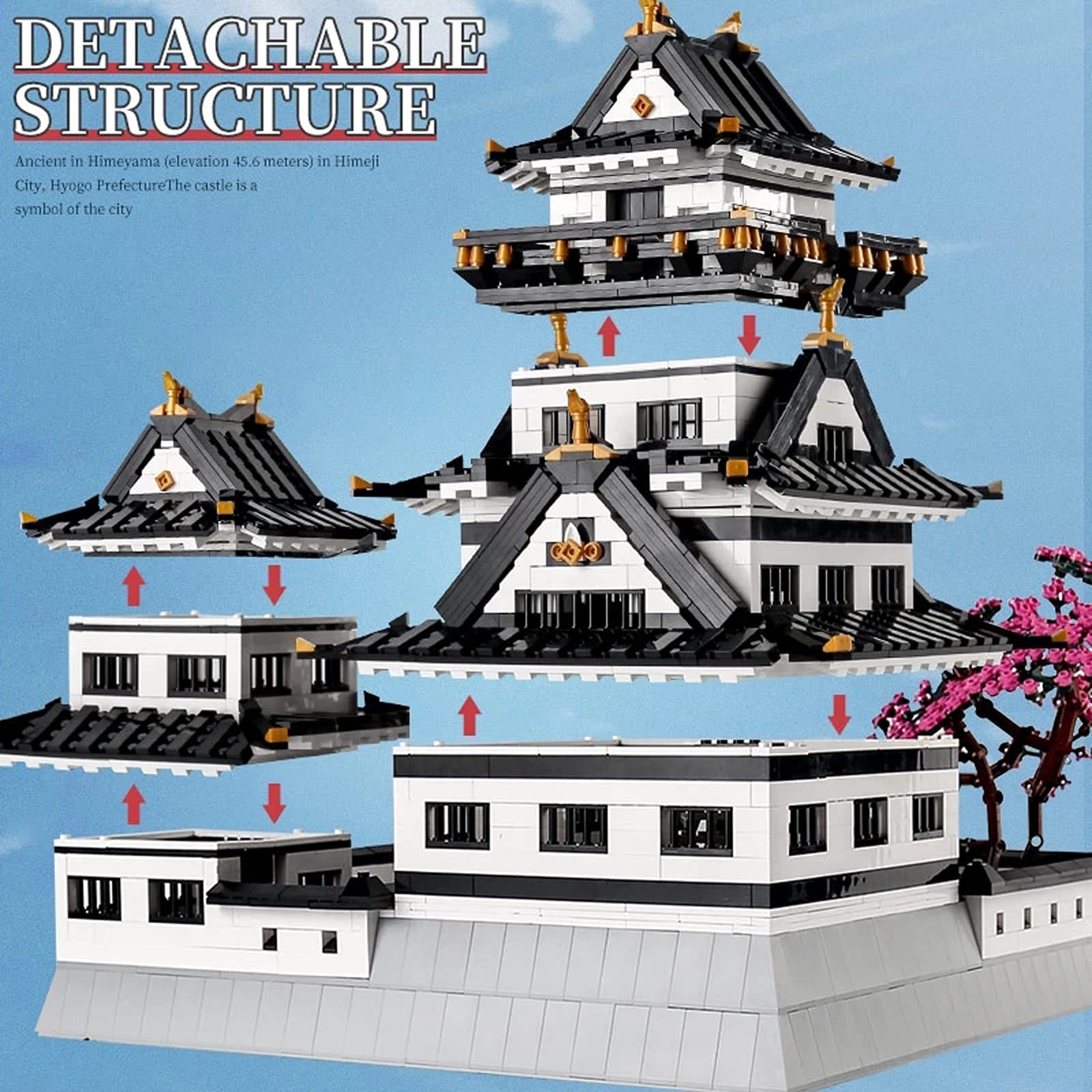 bnwent Japan Himeji Castle Collection Famous Architecture Model Building Block Set (3086pcs) Micro Mini Bricks Toys Gifts for Kids and Adults