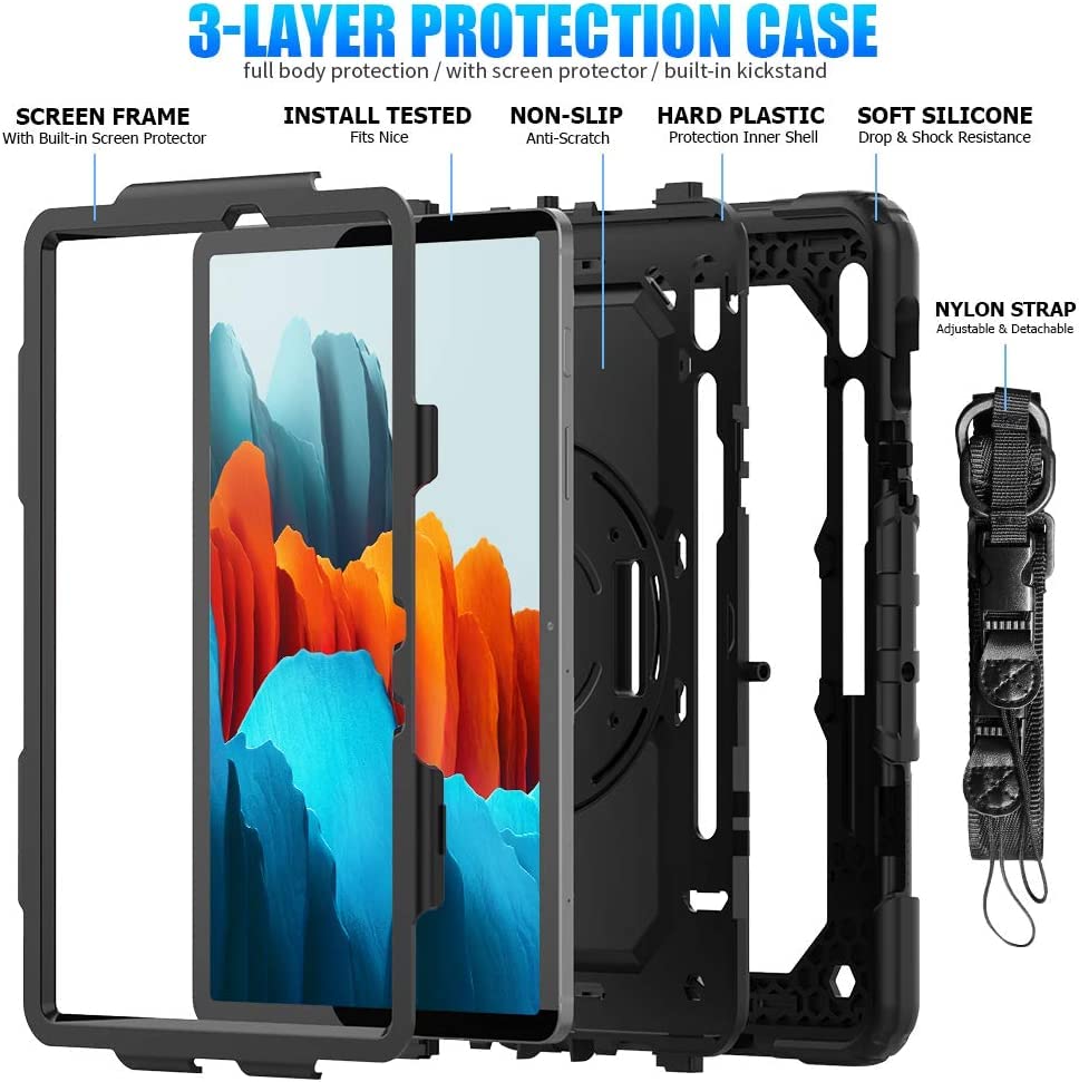 Herize Case Compatible with A9+ Plus 11 Inch with Screen Protector | Heavy Duty Shockproof Rugged Silcone Protective Cover W/Stand Shoulder Strap