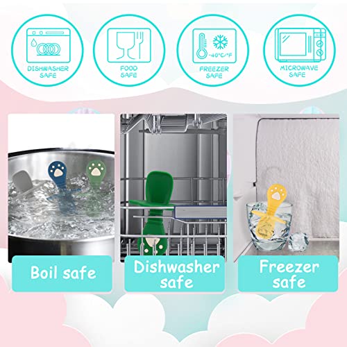 4Pcs Silicone Baby Spoons, Baby Feeding Spoons with Anti Choke Barrier,Baby Self Feeding Training Cute Utensils Set