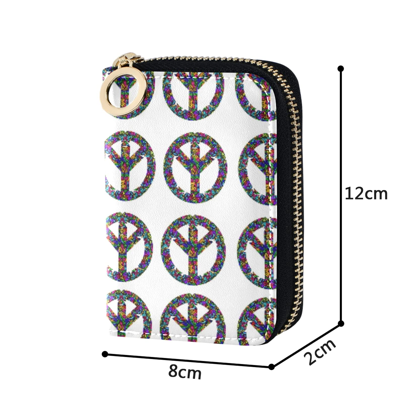 Peace Signs Seamless On White Credit Card Coin wallet, RFID Blocking Compact Women Leather Card Holder, Key Change Organizer, Zipper Purse Clutch Pouch Pocket