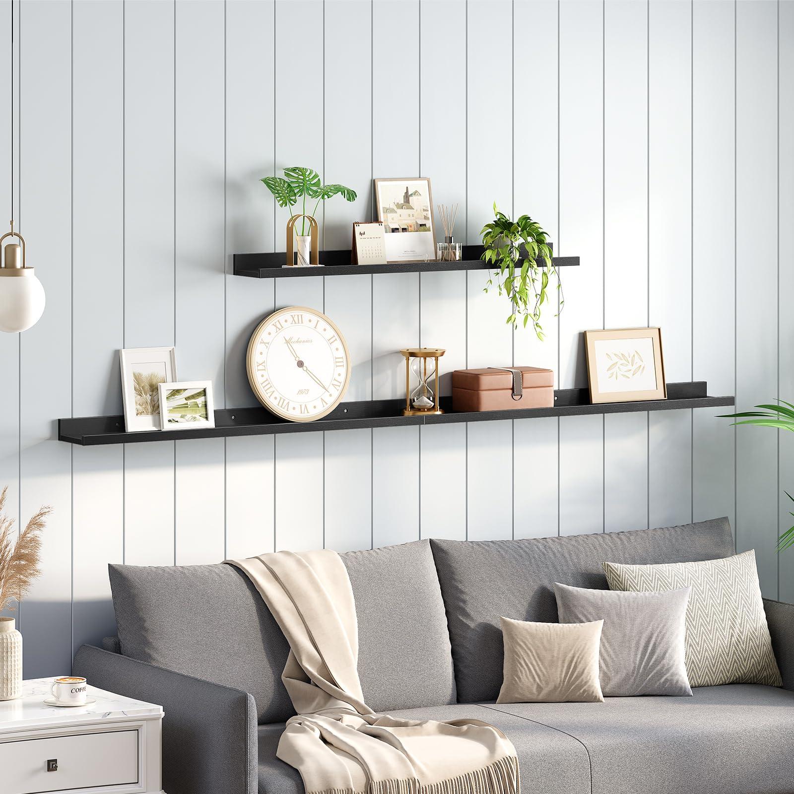 HOOBRO Floating Shelves, Wall Shelf Set of 3, 35.4 Inches Hanging Shelf with Raised Edge and Invisible Brackets, for Bathroom, Bedroom, Kitchen, Office, Living Room Decor, Black BK90BJ01