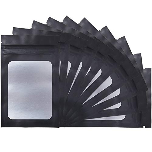 STUs 100 Pack Smell Proof Bags - 3 x 4.7 Inch Resealable Mylar Bags with Clear Window Foil Pouch Bag Flat Bag Matte Black