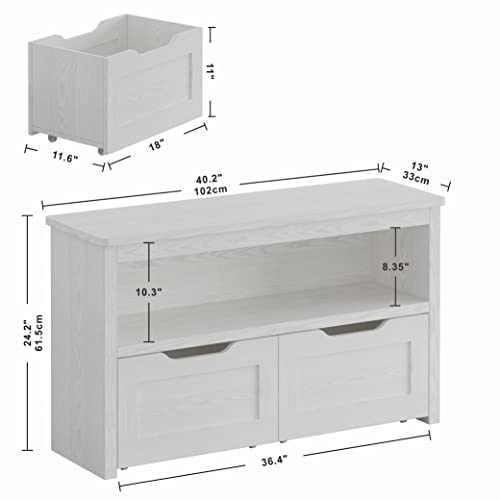 IRONCK Toy Storage Organizer for Boys and Girls with Drawers, Floor Toy Box with Wheels and Open Shelf, Storage Chest for Nursery, Playroom and Bedroom, White