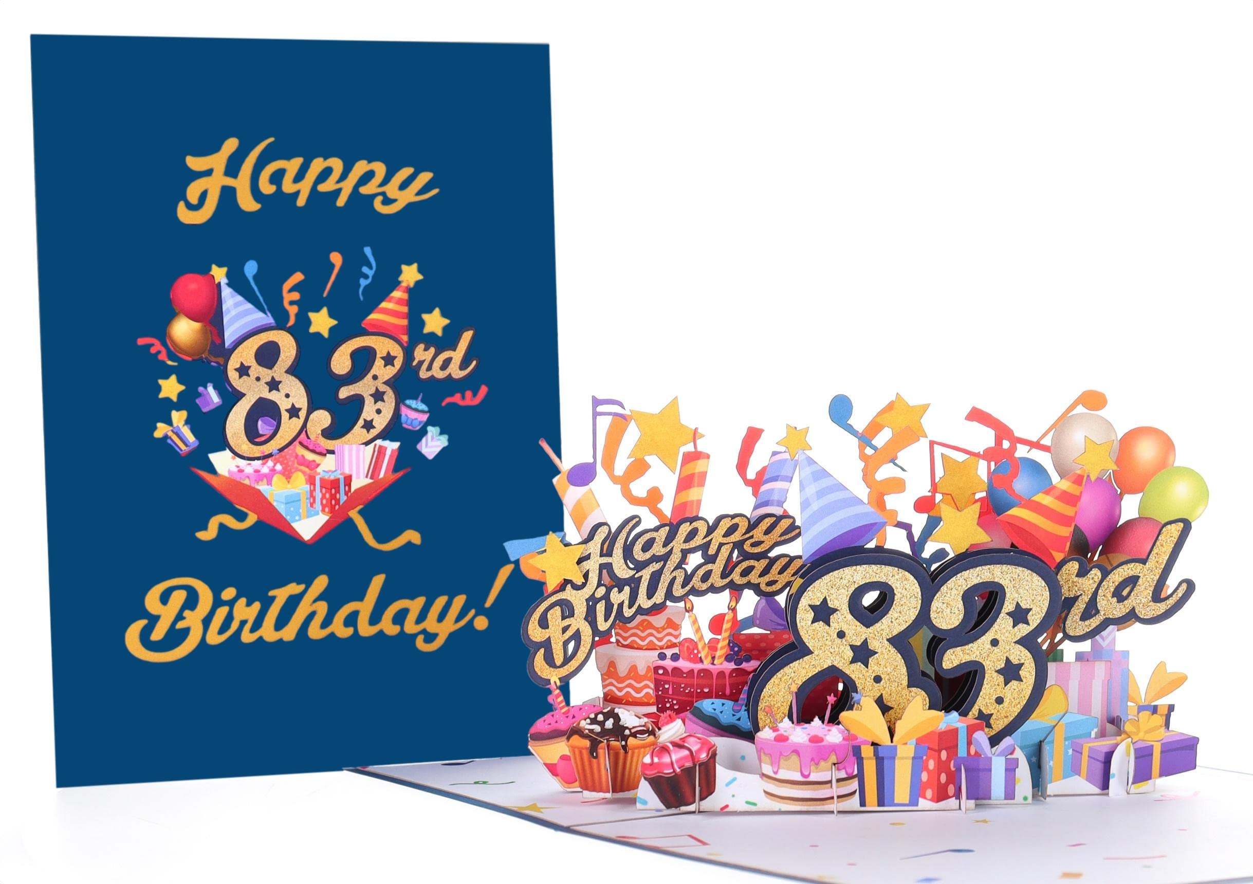iGifts And Cards Happy 83rd Blue Birthday 3D Pop Up Greeting Card ā Awesome 83 Birthday Card For Man, Woman, Happy Eighty Three Birthday Gift For Dad, Mom, Husband, Wife Present, 5" X 7"