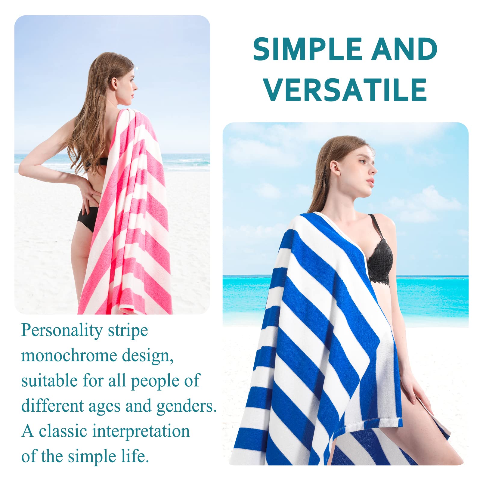 6 Packs Oversized 72x40 Inch Stripe Beach Towel Thin Terry Set XL Extra Large Big Clearance Pool Travel Accessories Essentials Soft Super Absorbent Swim Bath Towels Bulk Men Women Adults Gift