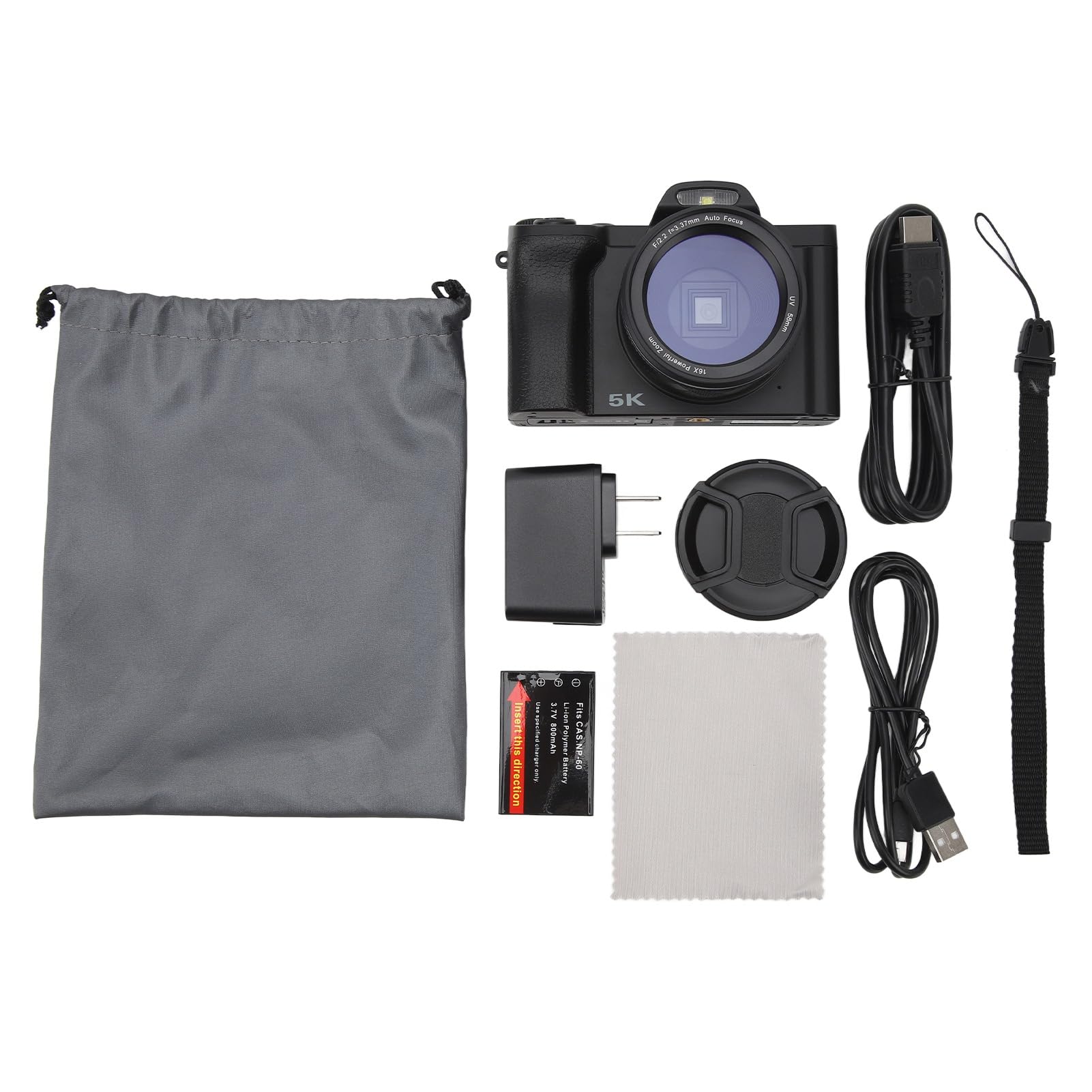 48MP 5K HD Smart Digital Camera, Ultra Clear 6 Axis Anti Shake, 16X Zoom, for Photography, with 3.5in IPS Screen, US Plug