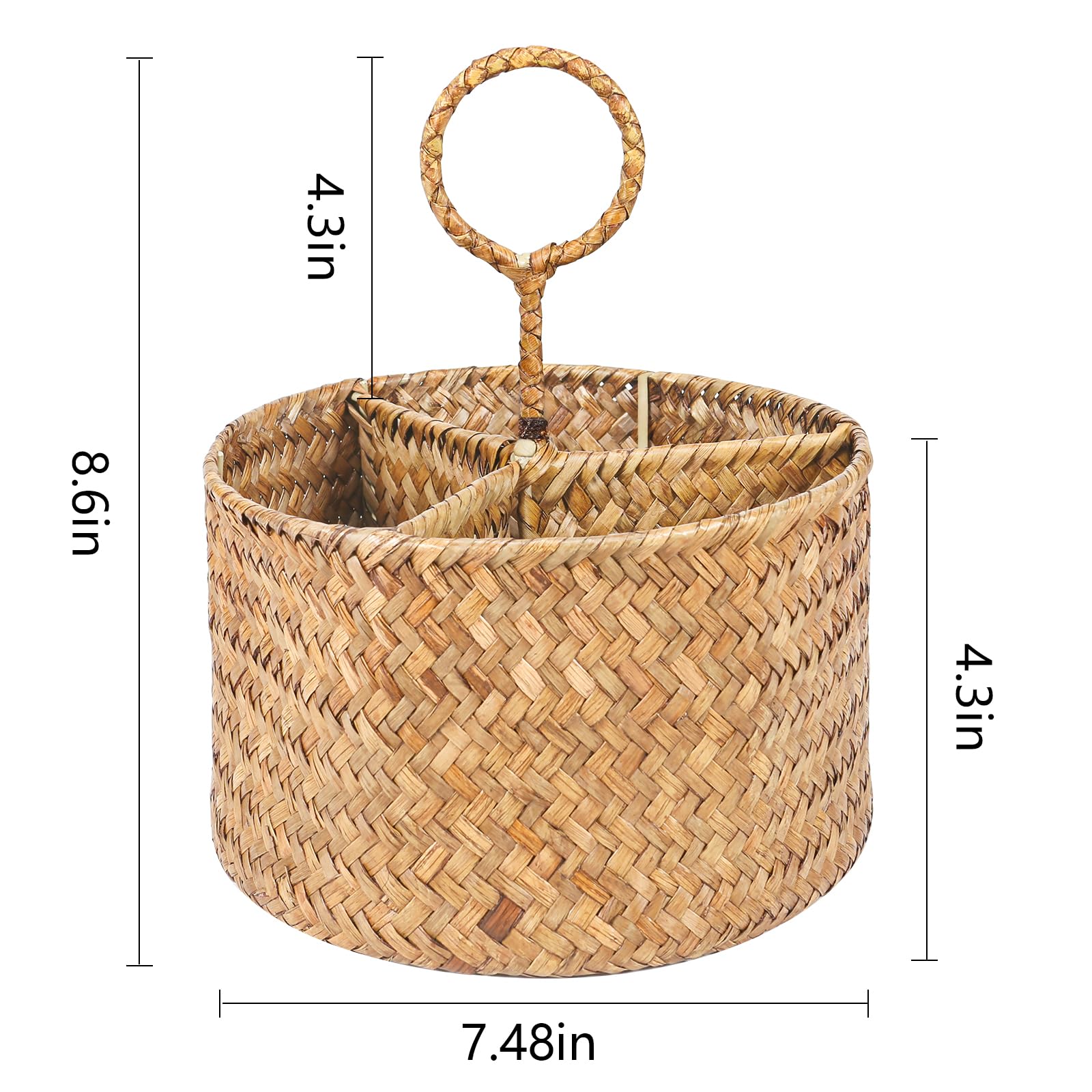 YIFANZHIBIAN Cutlery Holder, Hand-Woven Seagrass Utensil Caddy, Silverware Caddy Spoon holder, Utensil Organizer for Countertop, Flatware Caddy with Handle, Utensil Holder for Party Camping