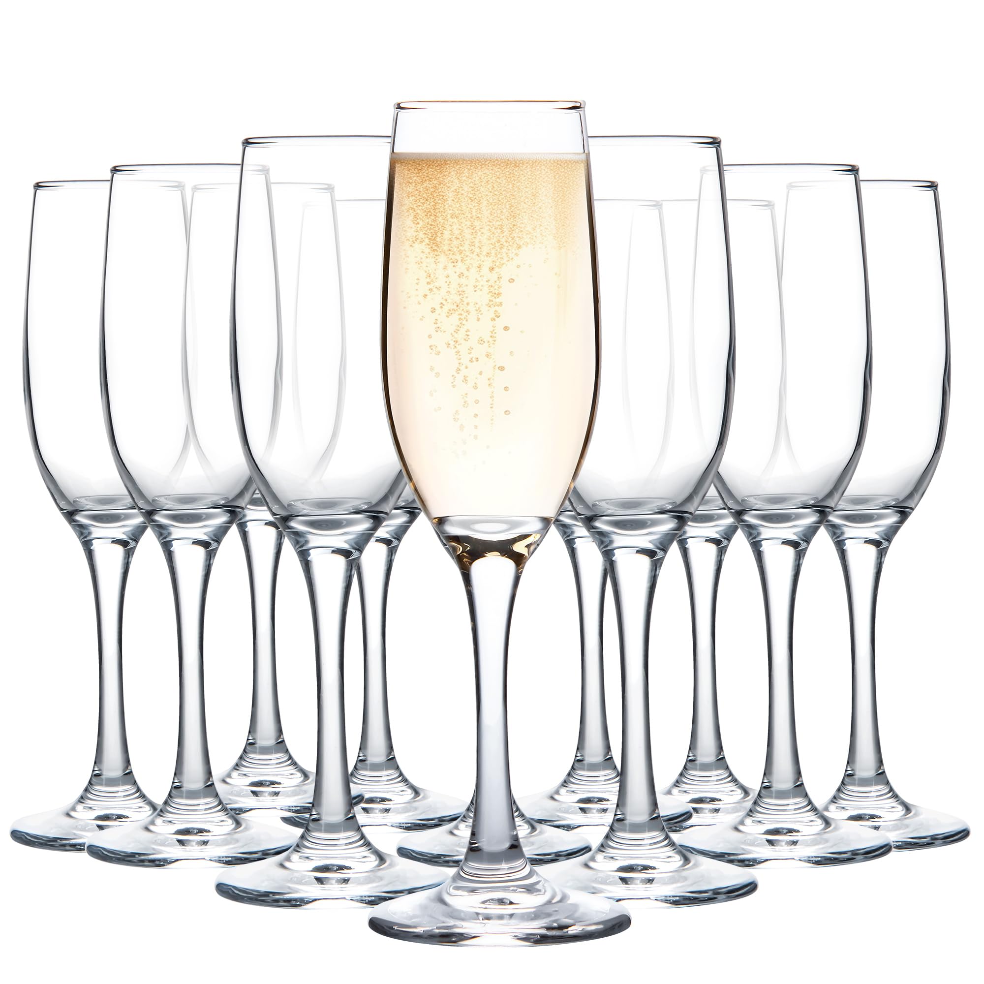 UMEIED Champagne Glasses, Set of 12 Champagne Flutes with Classic Shape, Long stem Sparkling Wine glasses for Wedding, Restaurant, Bar, Wine Toasting, Clear