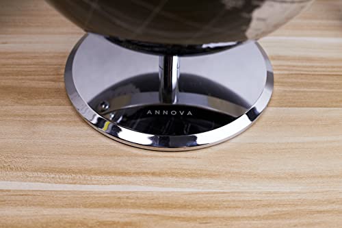 ANNOVA Metallic World Globe Black – Educational/Geographic/Modern Desktop Decoration - Stainless Steel Arc and Base/Earth World - Metallic Black - for School, Home, and Office (10-Inch)