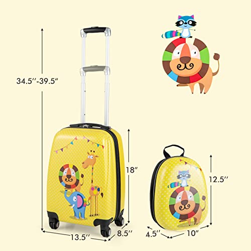 INFANS Kid Luggage Set, 12’’ Travel Backpack and 18’’ Carry on Suitcase with Rolling Spinner Wheels for Children Boys Girls, 2 Pcs Trolley Case Gift for Toddlers, Unicorn