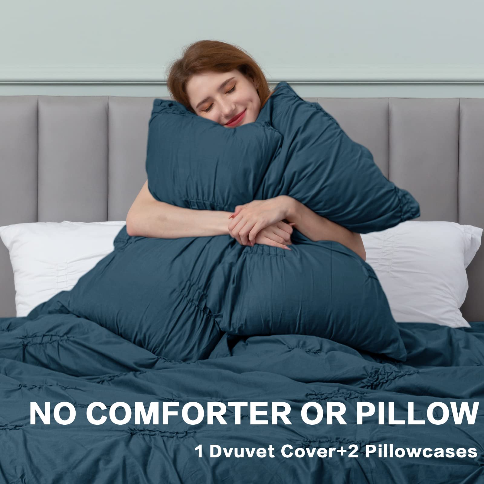 greenoak 100% Egyptian Cotton Pinch Pleated Queen Bedding Comforter Duvet Cover Sets, 1000 Thread 3 Pcs Ultra Soft Cotton Comforter Cover with Pillowcase (1 Duvet Cover + 2 Pillow Cases)