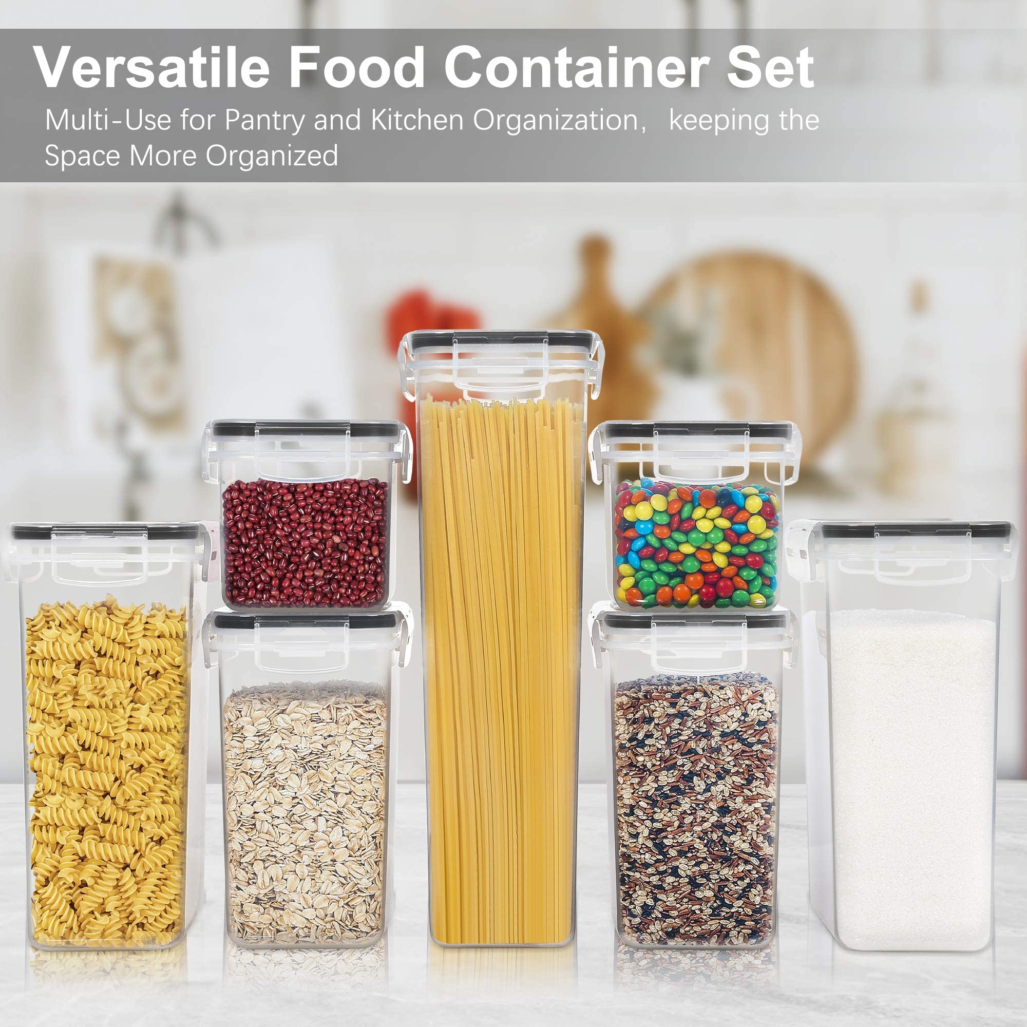 7 PACK Airtight Food Storage Containers With Lids, BPA Free Kitchen Storage Containers for Spaghetti, Pasta and More, Plastic Canisters for Pantry Organization and Storage（Attached sticker）