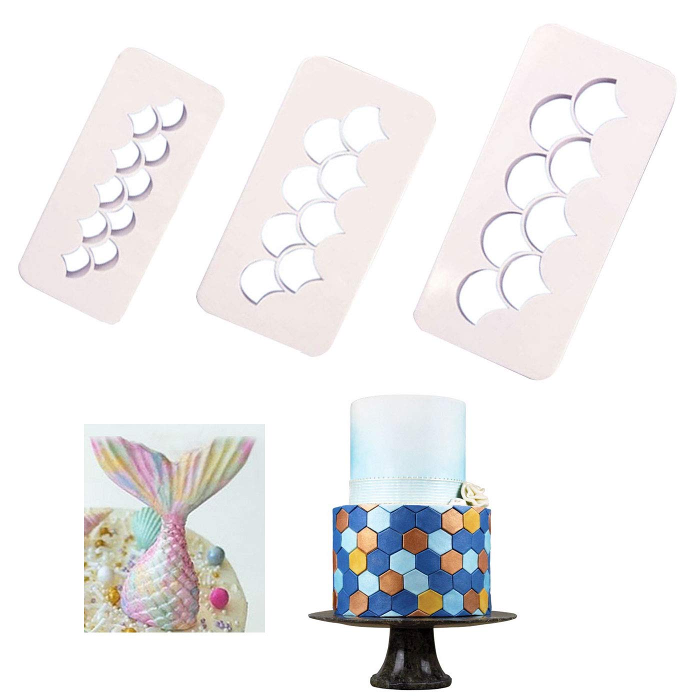 7 Pack Cake Fondant Embossing Mold Mermaid Scales Tropical Leaf Cookie Cutters Biscuit Moulds for Sugarcraft Fondant Baking Mold Cupcake Decorating
