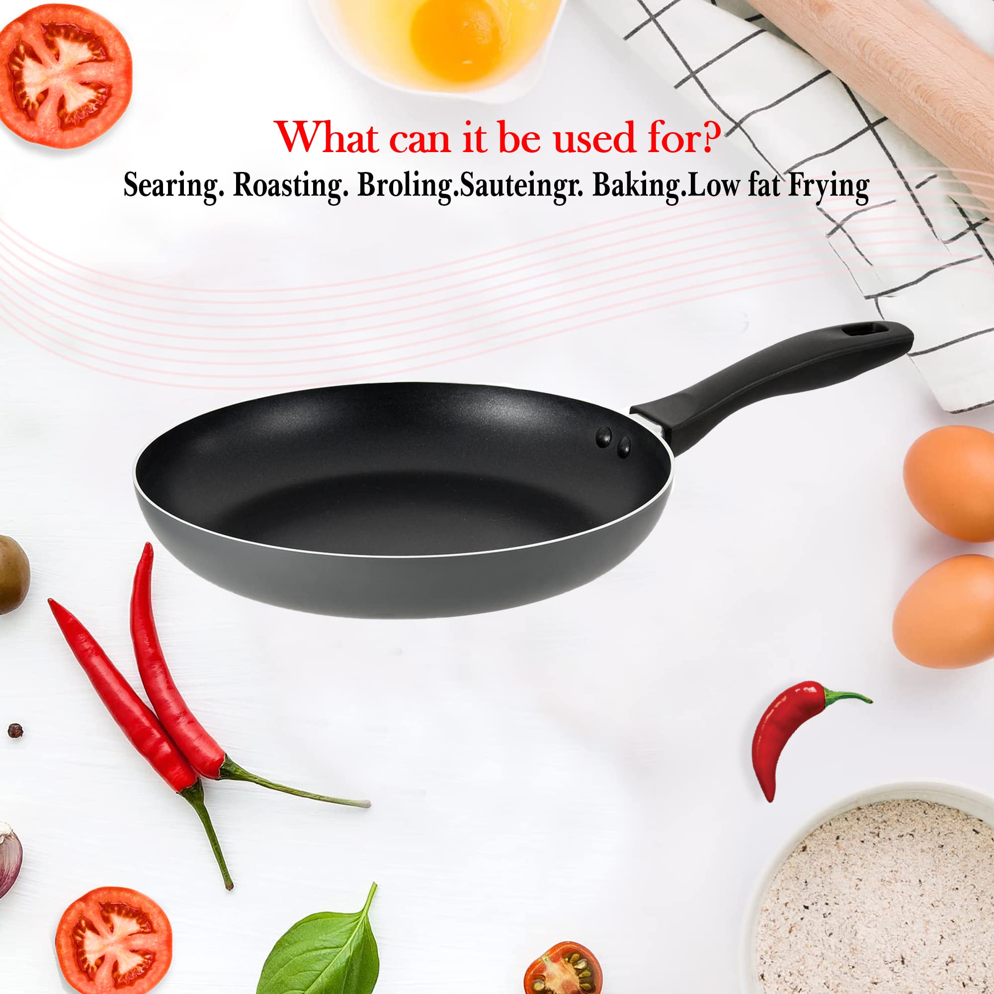 Alpine Cuisine 10 Inch Nonstick Saute Fry Pan Gray with Ergonomic Handle & Aluminum Cooking Pan, Ideal for Family, Durable & Evenly Heated