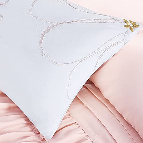 Intelligent Design Cozy Comforter Casual Waterfall Multi Layer Ruffle All Season, Hypoallergenic Cover, Soft Bedding Set with Matching Sham, Decorative Pillow, Twin/Twin XL(68"x90"), Blush