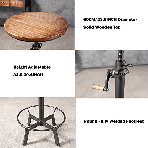 BOKKOLIK Industrial Bar Set Vintage Bar Table(33-39inch) and Set of 2 Rustic Bar Stools with Backrest(24-27inch) for Kitchen Dinning Room Coffee House