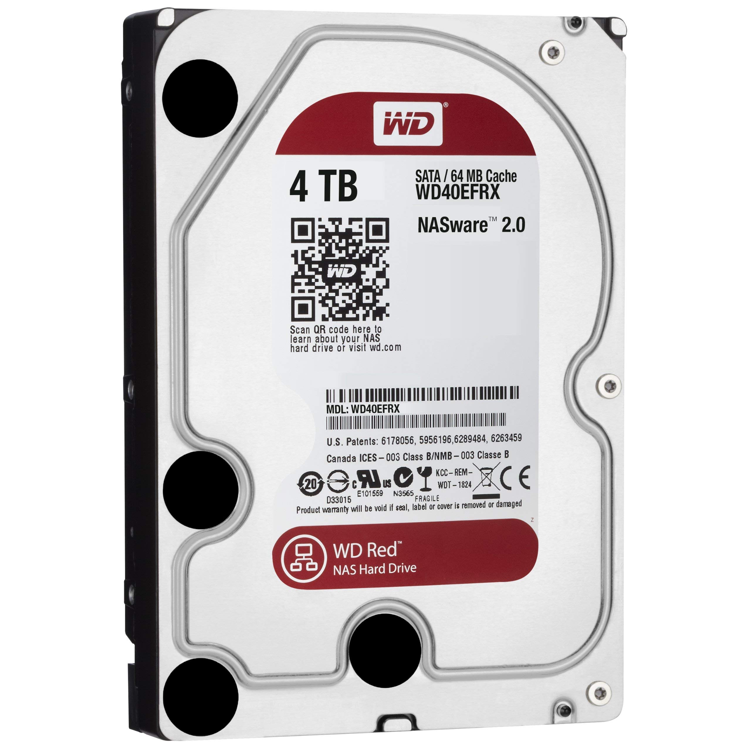 WD Red 4TB NAS Hard Disk Drive - 5400 RPM Class SATA 6 Gb/s 64MB Cache 3.5 Inch - WD40EFRX (Renewed)