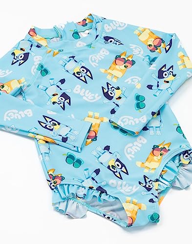 Bluey Girls Swimsuit | Baby Toddlers Blue Bingo Swimming Costume Long Sleeve with Frill