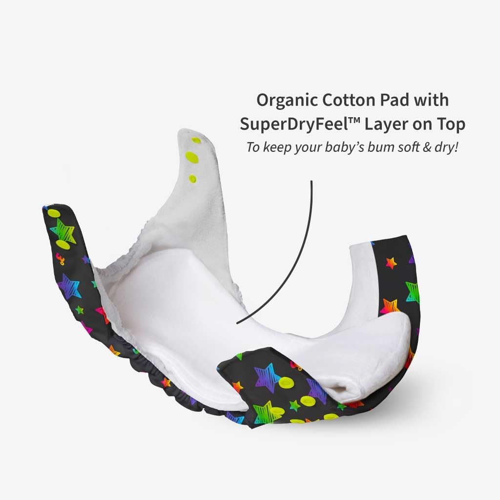 SuperBottoms New UNO Freesize Cloth Diaper, Cloth Diaper for Babies 0 to 3 Years, Washable & Reusable Cloth Diaper, Comes with Cloth Diaper Insert, 1 Diaper and 1 Organic Cotton Soaker