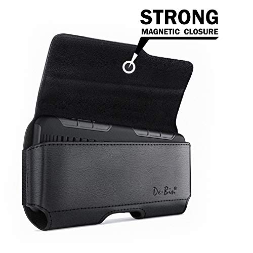 DeBin Cell Phone Case for iPhone SE, iPhone 8, 7, 6s, 6 Premium Leather Belt Holster Case with Belt Clip Carrying Pouch Cover for Men Women (Fits iPhone with Otterbox Case on) Black