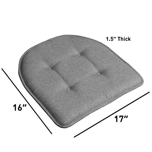 Sweet Home Collection Chair Cushion Memory Foam Pads Tufted Slip Non Skid Rubber Back U-Shaped 17" x 16" Seat Cover, 4 Count (Pack of 1), Grey