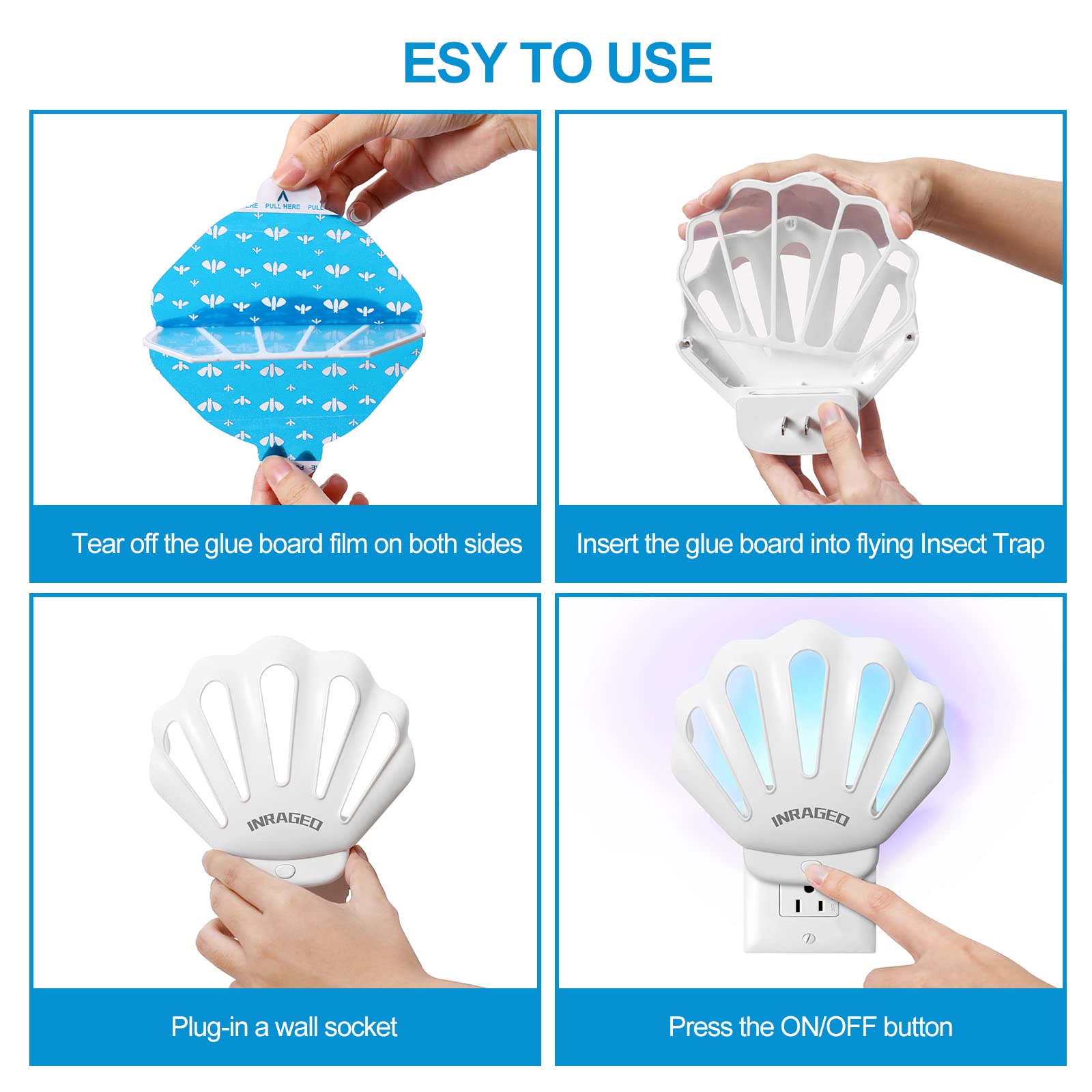 Flying Insect Trap HU002 Plug-in (2 Pack, White) and Flying Insect Trap Refill Kit(5 Pack-Refill, Transparent)