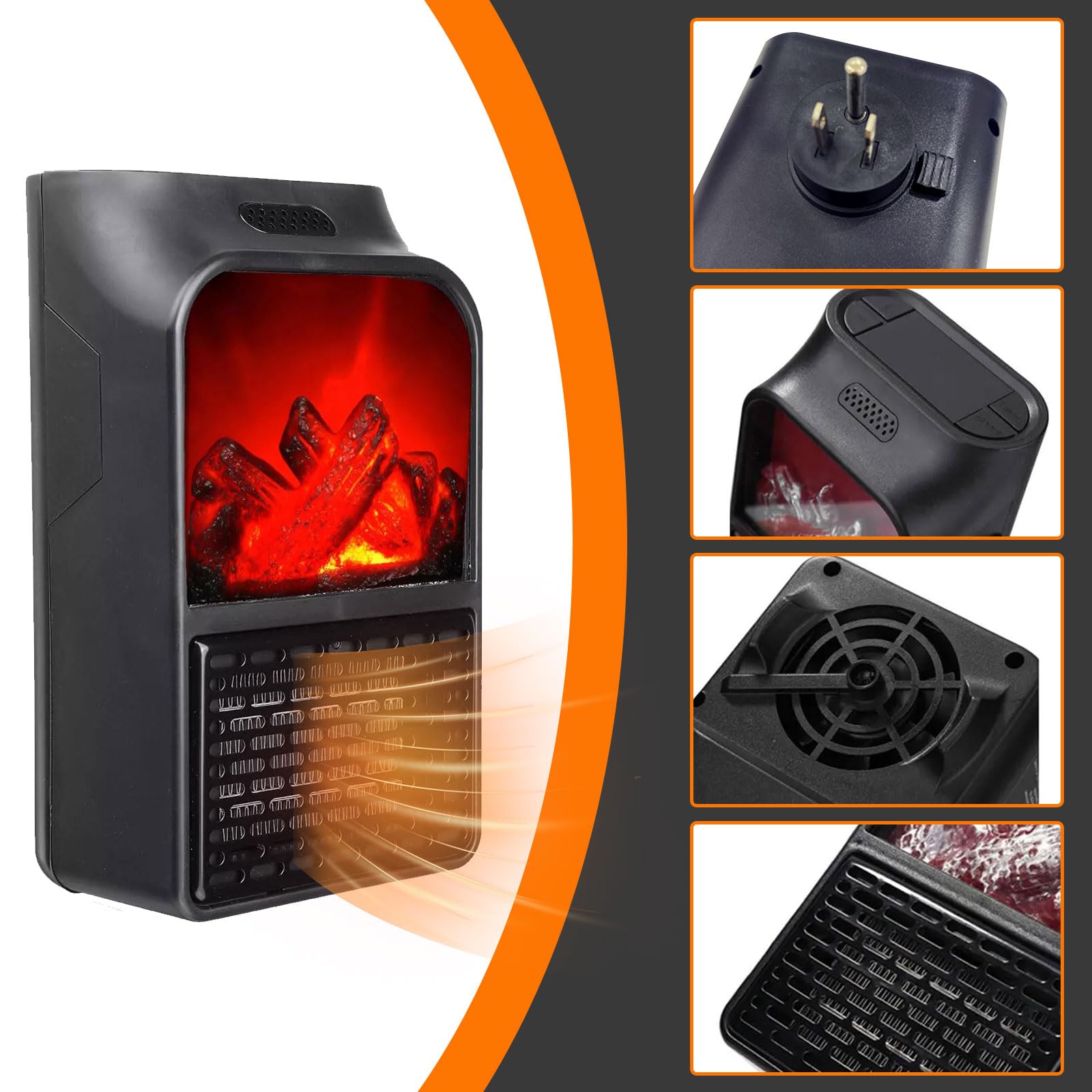 Plug in Heater for Indoor Use, 800W Ecoheat Small Space Heater with PTC Ceramic Heating Element Adjustable Thermostat Wall Outlet Electric Heater for Office, Bedroom, and Bathroom