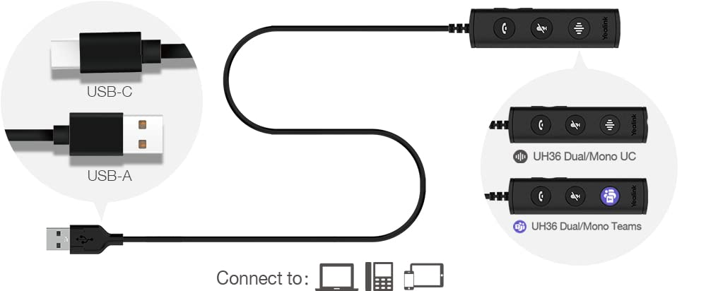 Yealink UH36 Series Headset, Wired Single-Ear | Teams Certified (UH36 Mono)