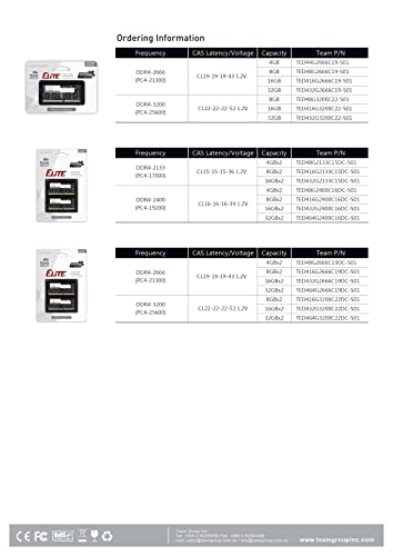 TEAMGROUP Elite DDR4 32GB Single 2666MHz PC4-21300 CL19 Unbuffered Non-ECC 1.2V SODIMM 260-Pin Laptop Notebook PC Computer Memory Module Ram Upgrade - TED432G2666C19-S01