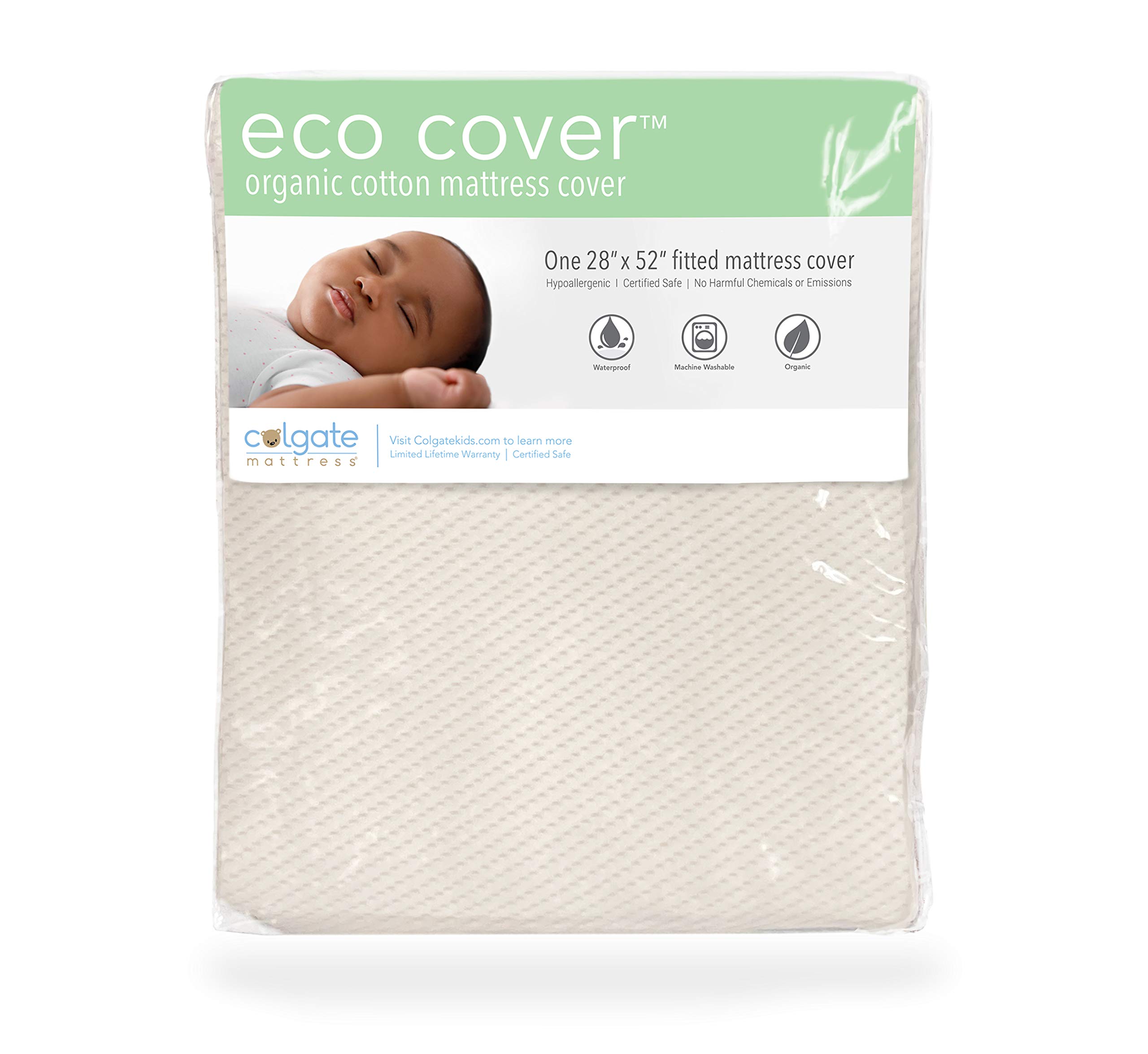 Colgate Mattress Eco Cover - GREENGUARD Gold Certified Organic Cotton Fitted Crib Mattress Cover Made with Certified Organic Cotton, Waterproof Backing, and Strong Elastic Around Perimeter