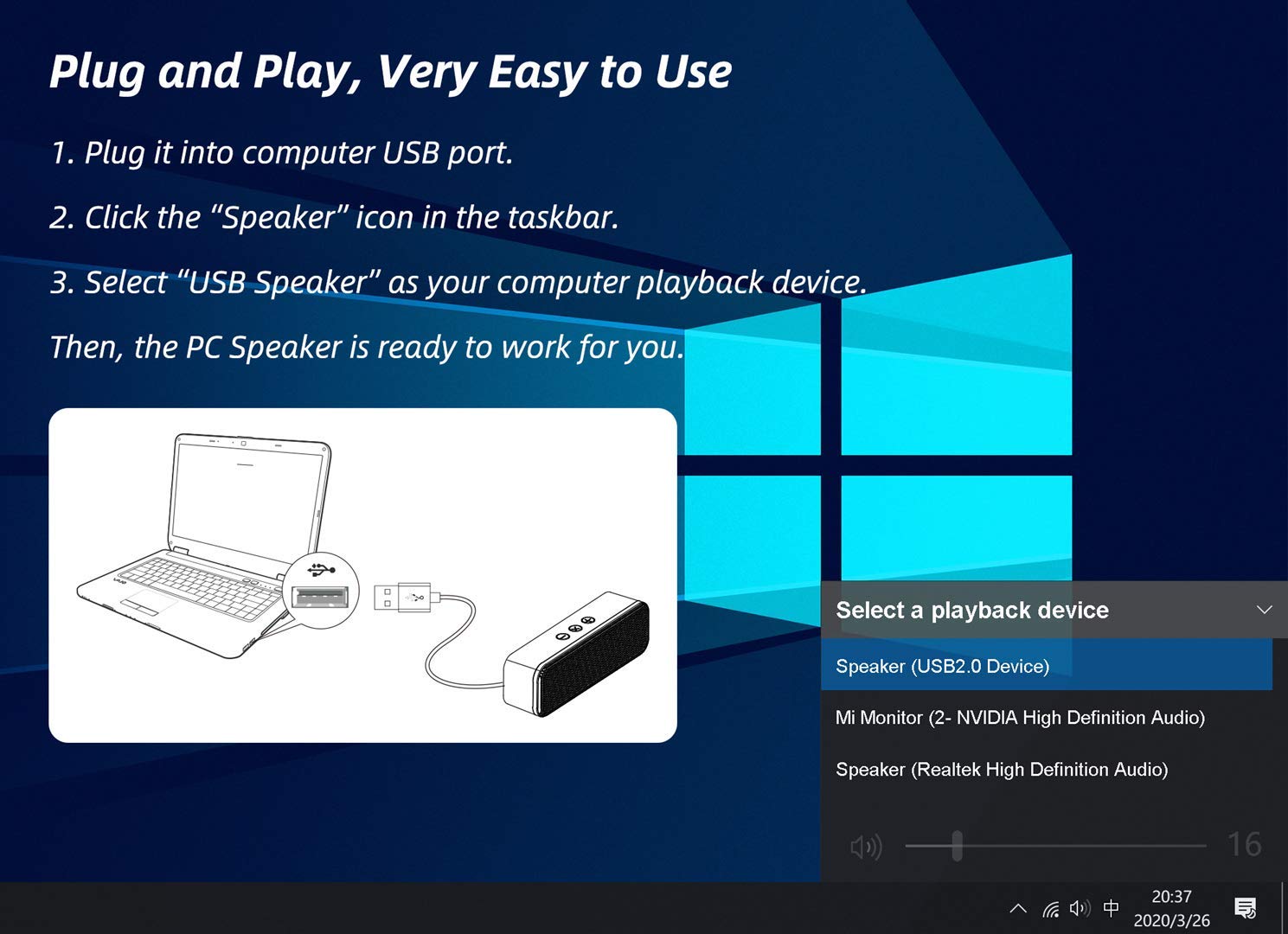 LIELONGREN [Newer] USB Computer Speaker for Desktop, Laptop Speaker, PC Speaker, Small Computer Soundbar with Hi-Quality Sound, Loud Control Volume, Rich Bass
