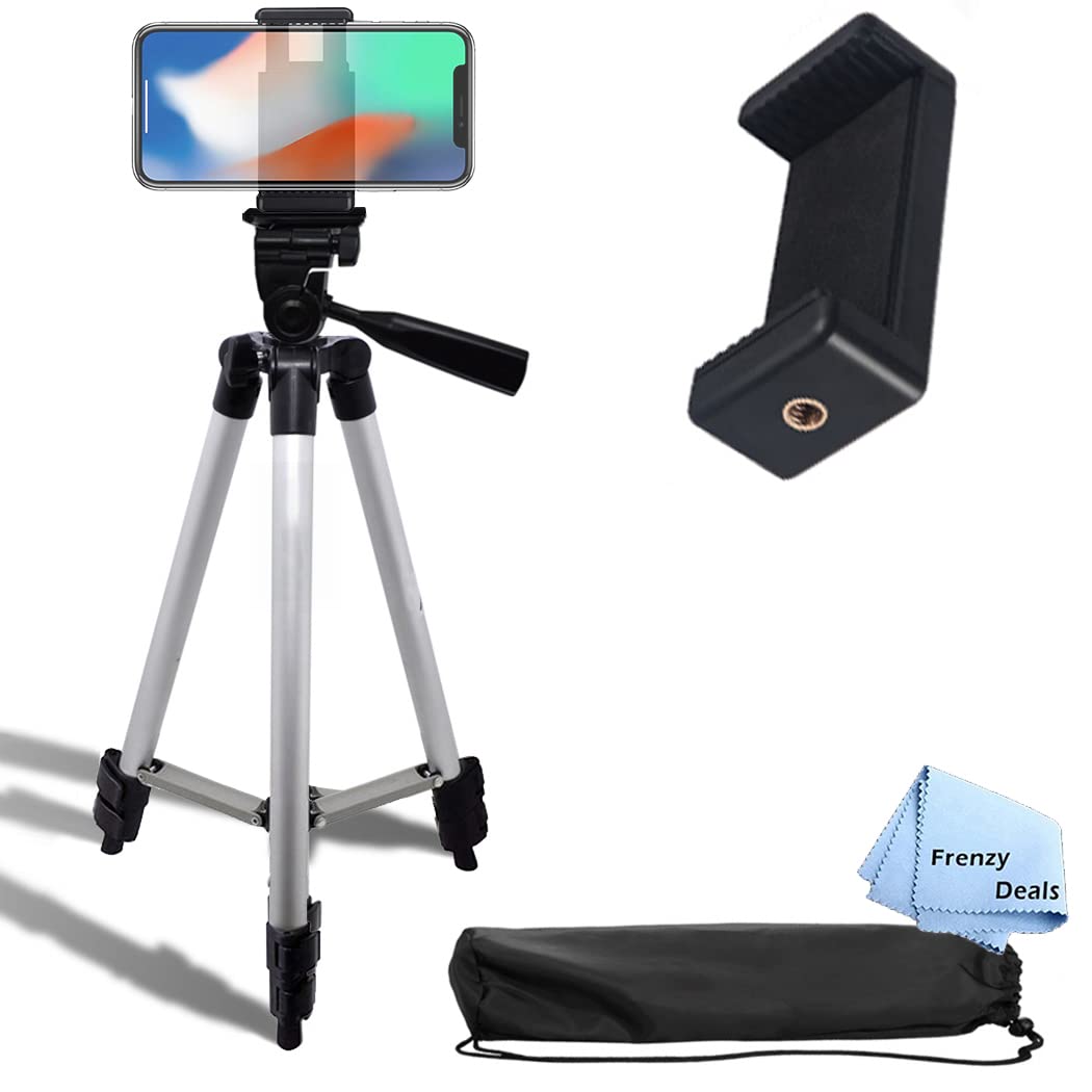 50†Inch Camera Tripod for All Smartphones, Phablets, Cameras & Camcorders + Water Resistant Carrying Case + Frenzy Deals Microfiber Cloth