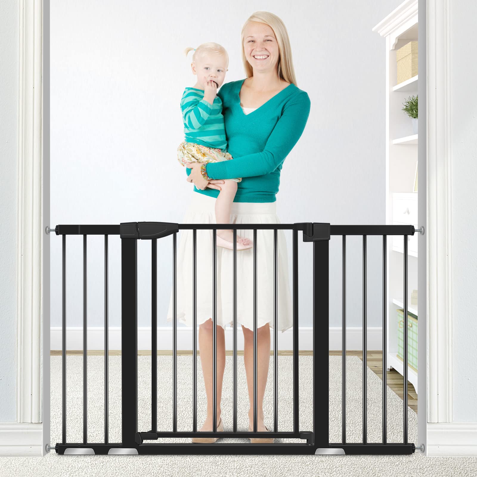 Baby Gates for Doorways, RONBEI 29.93"-51.5" Walk Through Baby Gate Extra Wide Baby Gates for Stairs, Pet Dog Gates Auto Close Safety Child Doorway Gates for Kids or Pets