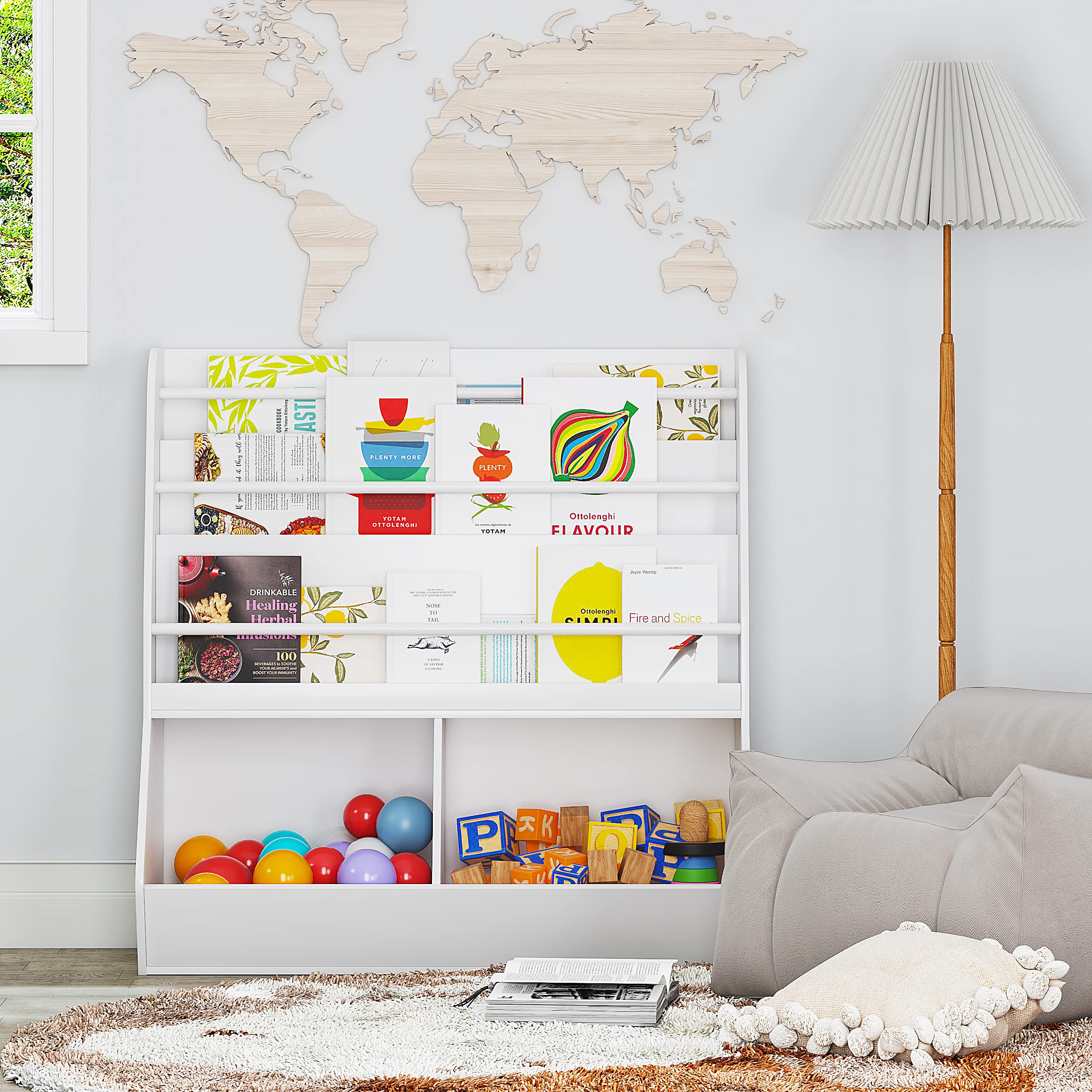 UTEX Kids Bookshelf and Toy Storage Cabinet, Kids Bookcase and Toy Organizer with Cubby, Kids Bookshelves Display Stand, Kids Book Rack for 3 Age+, White