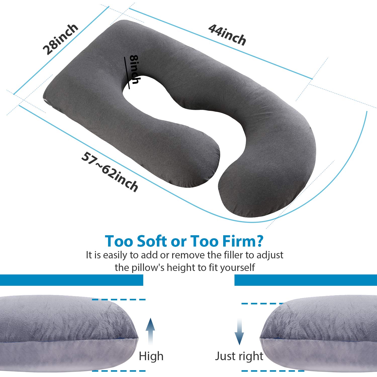 Victostar Pregnancy Pillow,57 inches U Shaped Maternity Pillow with Removable Cover Full Body Pillow Support for Back, HIPS, Legs, Belly (Black Gray)