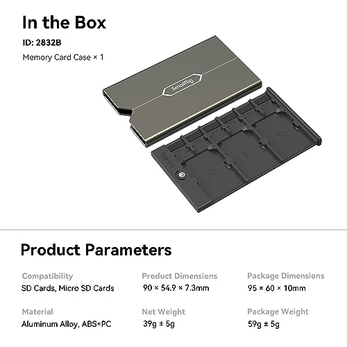 SMALLRIG Memory Card Case Holder Anti-Shock Anti-Fall and Scratch Suitable for SD/Micro SD/SIM Cards for Photography Enthusiasts - 2832B