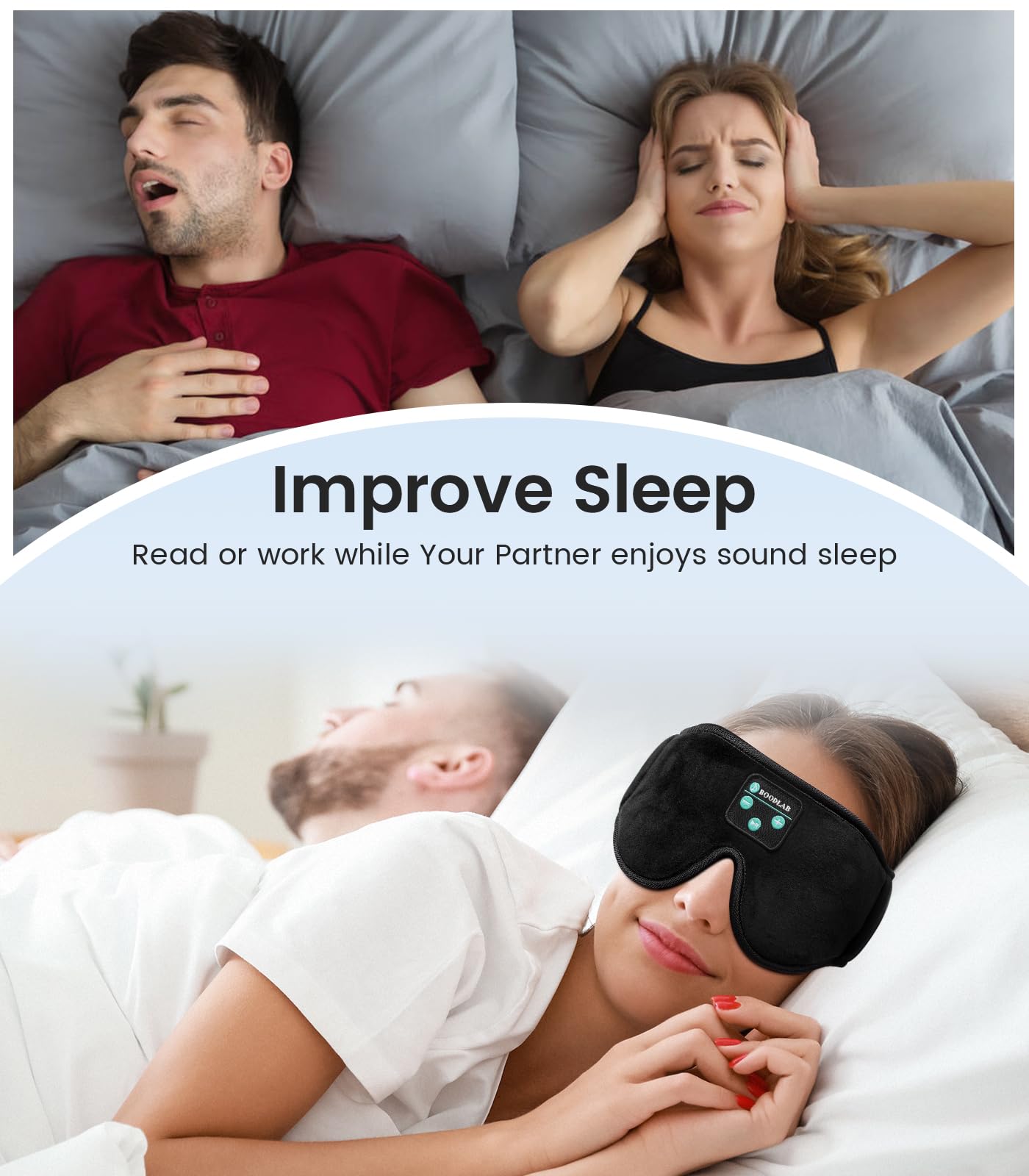 Boodlab Sleep Headphones Bluetooth Sleep Mask, 3D Sleep Eye Mask with Ultra-Thin HD Stereo Speakers Washable Adjustable for Sleeping Side Sleepers, Air Travel,Yoga,Meditation,Holiday Purple