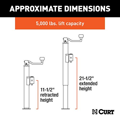 CURT 28350 Weld-On Pipe-Mount Swivel Trailer Jack, 5,000 lbs. 10-3/4 Inches Vertical Travel, CARBIDE BLACK POWDER COAT