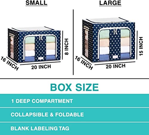 Blushbees® Oxford Fabric Collapsible Storage Boxes for Clothes/Quilts/Linen with Metal Supports (PACK OF 4 BOXES - LARGE SIZE 20×16×15 INCH)