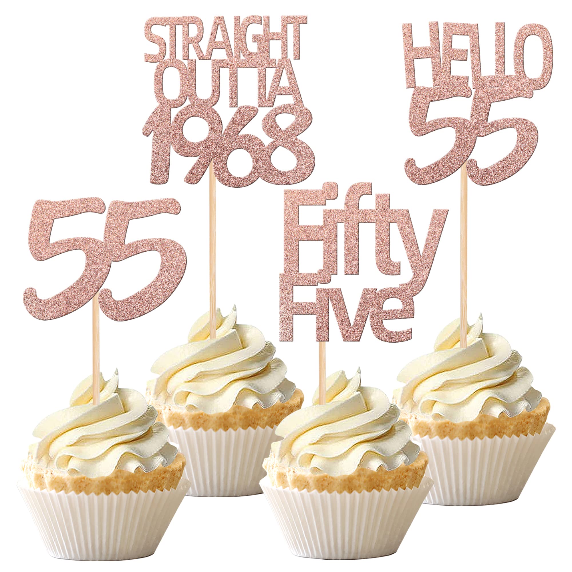 36PCS 60th Birthday Cupcake Toppers Glitter Sixty Hello 60 Straight Outta 1963 Cupcake Picks for Cheers to 60 Birthday Wedding Anniversary Party Cake Decoration Supplies Rose Gold