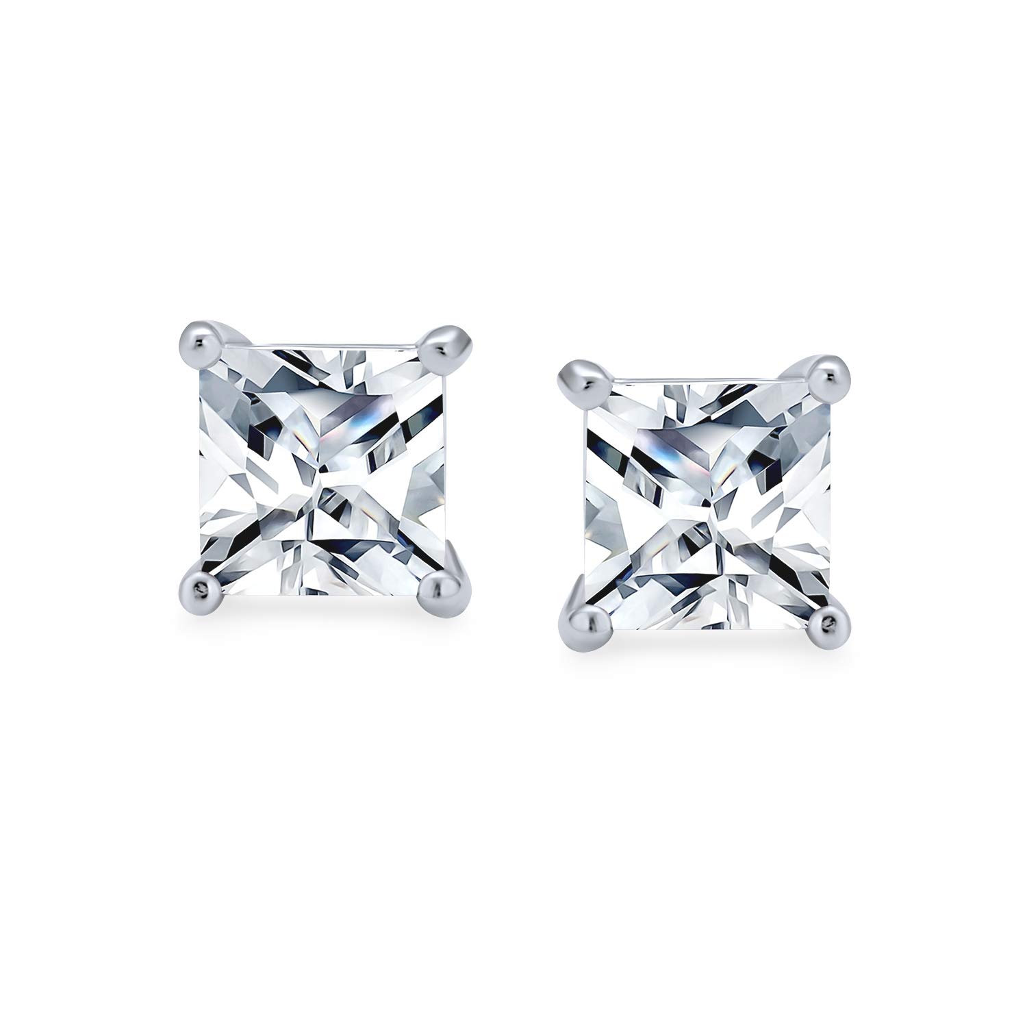 4CT Square Cubic Zirconia Solitaire Brilliant Cut Princess CZ Stud Earrings For Women Men Gold Plated Sterling Silver 9MM