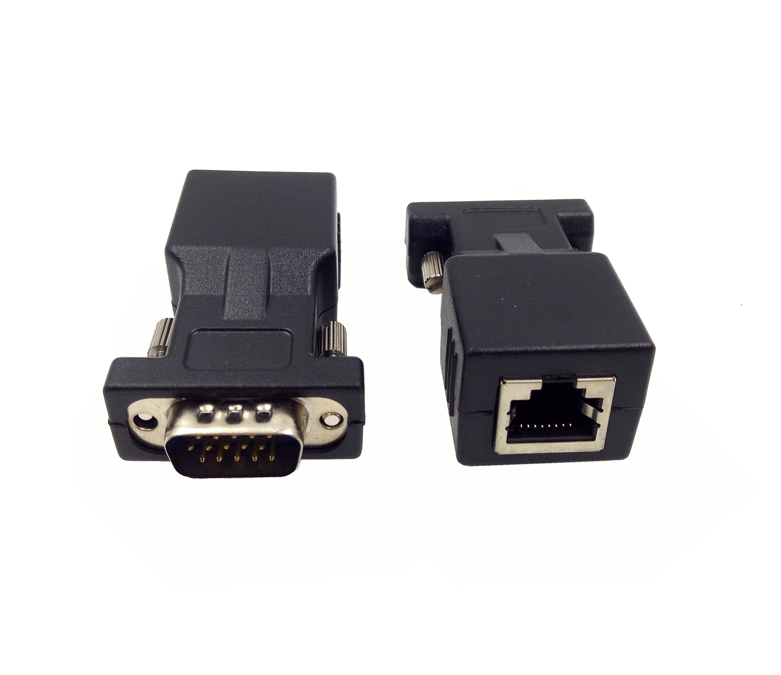 Halokny VGA Extender Over Ethernet Adapter, VGA 15 Pin Male to CAT5 CAT6 RJ45 Female Network Cable Extender Connector Adapter(2-Pack)