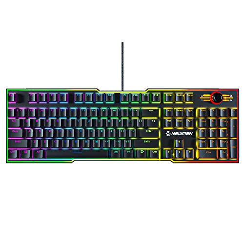 Newmen GM711 Gaming Keyboard Full Size RGB Backlit Hot-Swappable Mechanical Keyboard with Multimedia Control 104-Key Wired PC Gaming Keyboard for Windows Mac(Red Switch)
