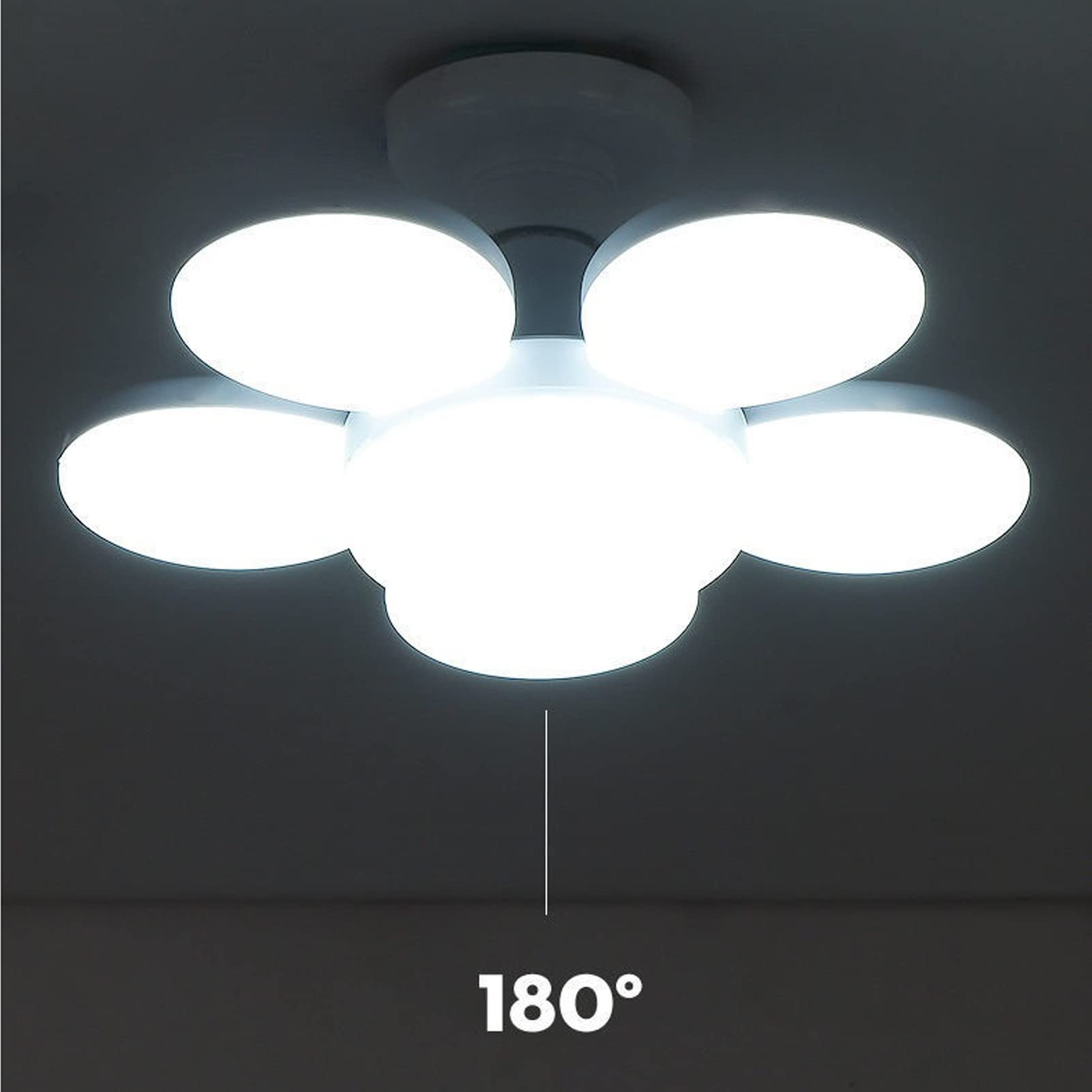 yaogohua LED Garage Ceiling Light, 50W 6500K White Lighting E27 E26 Base 8000LM, Adjustable Deformable Light for Warehouse Balcony Corridor 85β265V