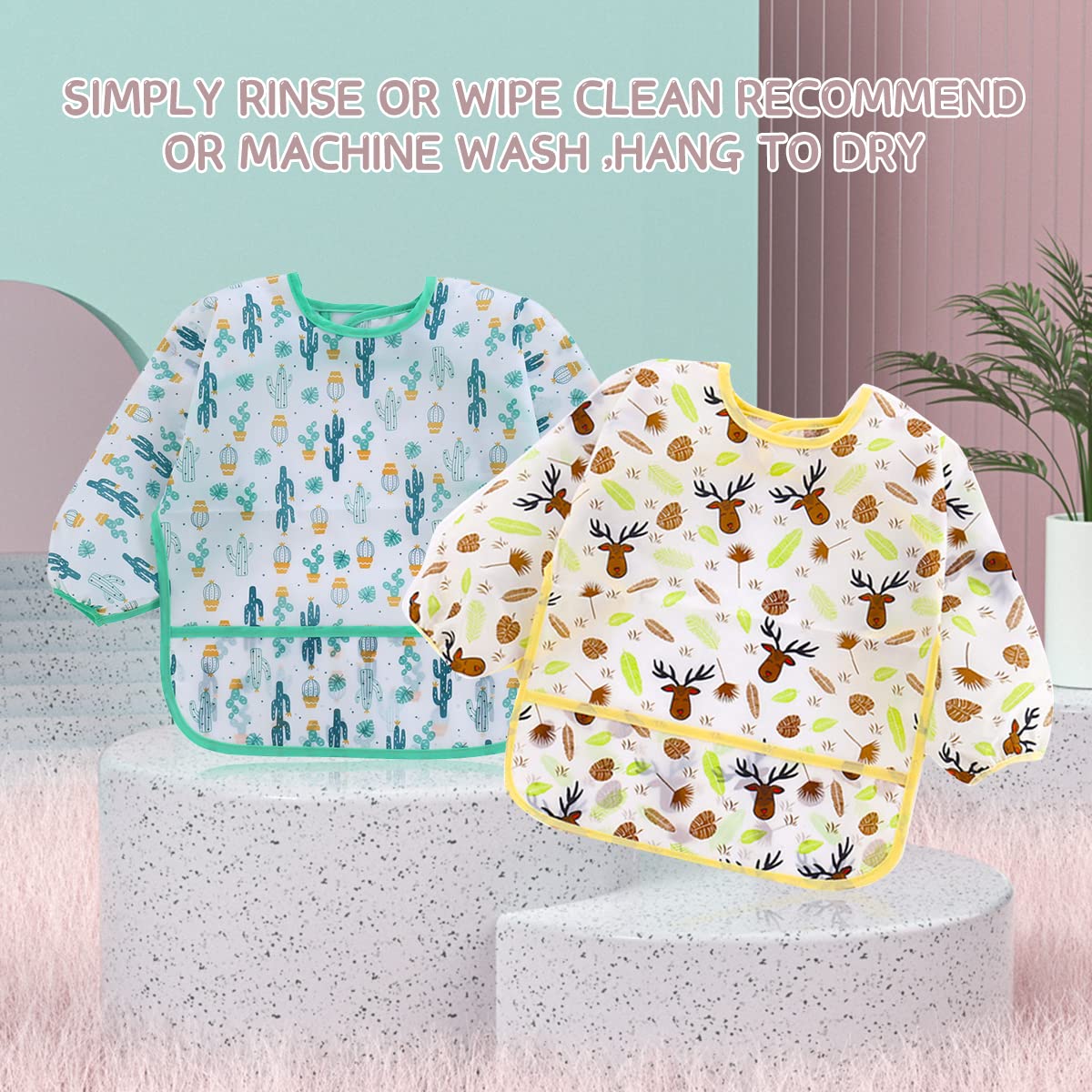 HaimoBurg 4 Pcs Long Sleeved Baby Infant Toddler Bibs Sleeved Bibs 8-36 Months